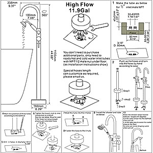 Freestanding Bathtub Faucet Brushed Gold Floor Mounted Tub Filler Faucets High Flow Rate Brushed Gold LLGG