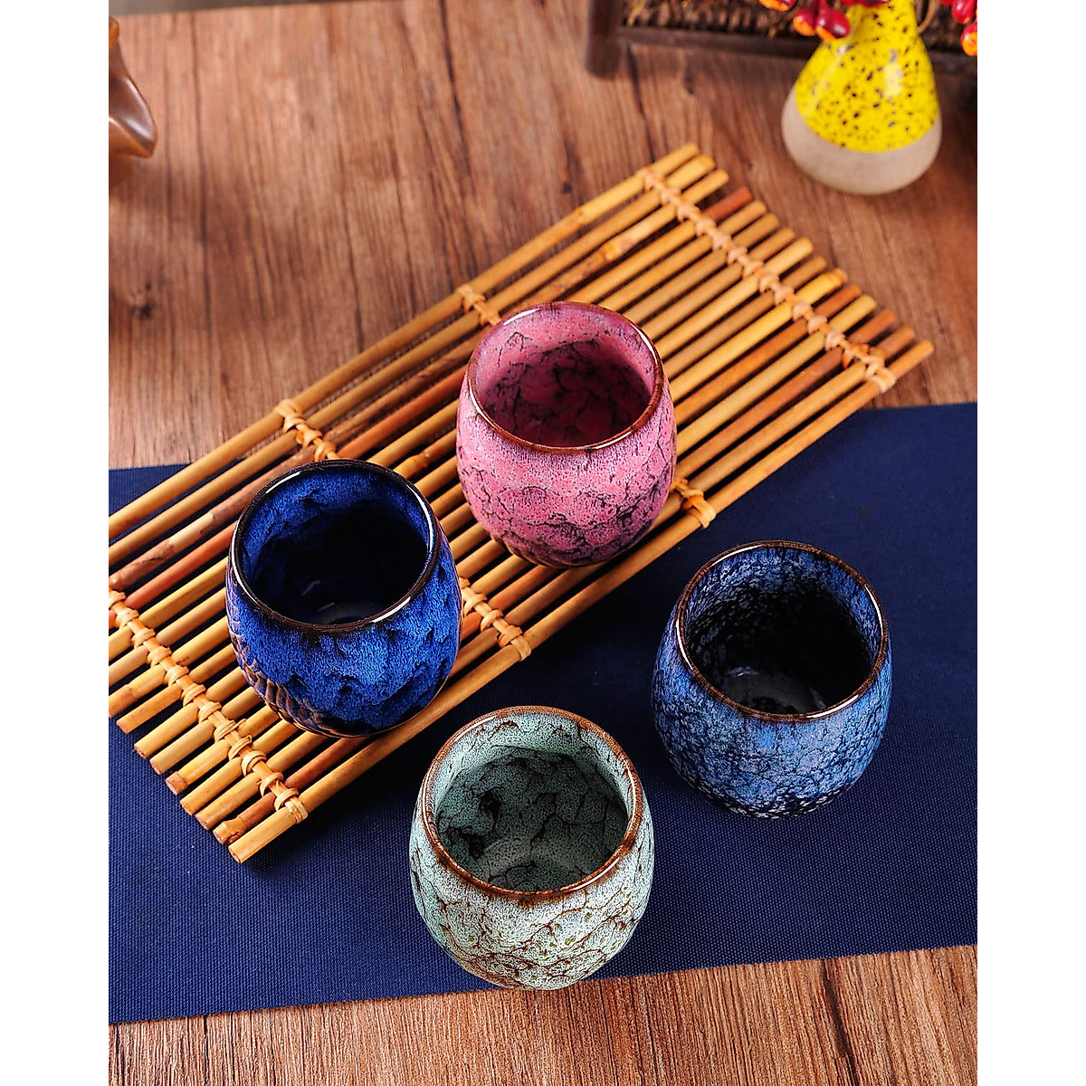 WHJY Ceramic Chinese kung fu tea cup, Japanese tea cups, Yerba mate cup set of 4, 150ml/5oz