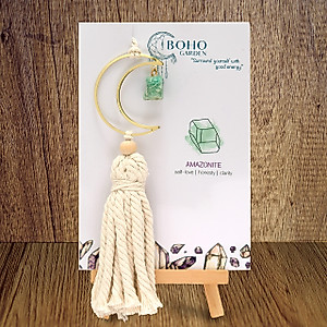 BOHO GARDEN Crystal Hanging Car Charm - Raw Amazonite - Brass Moon, Healing Crystal Accessories, Rearview Mirror Decorations - Self-Love, Honesty, Clarity, Energy