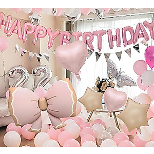 5pcs Retro Pink Matte Retro Pink Bow Balloon Set Aluminum Foil Balloon Matte Soft Coke Sugar Star Balloon Retro Pink Heart Balloon Birthday Baby Shower Graduation Party Balloon Supplies