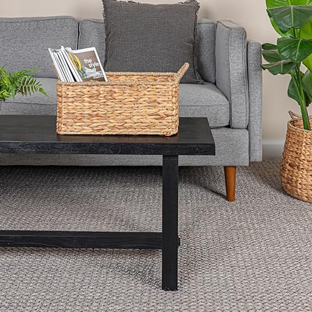 Household Essentials Rectangular Handwoven Water Hyacinth and Seagrass Basket with Handles, Natural