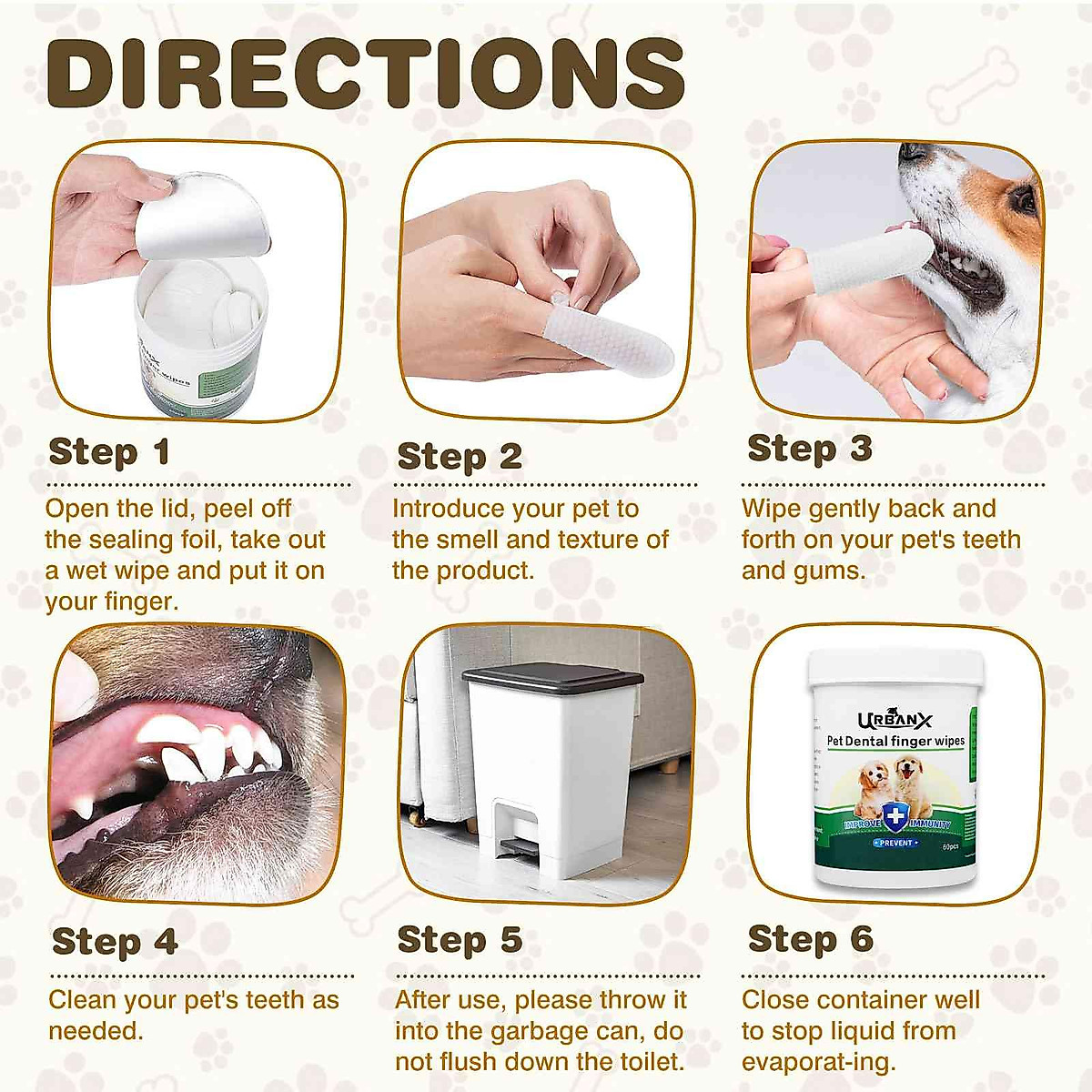 UrbanX Teeth Cleaning Wipes for Italian Greyhound and Other Companion Dogs, Remove Bad Breath, Plaque, and Tartar Buildup, No-Rinse Disposable Finger Toothbrush, Gentle Gum Care Pet Wipes, 60 Count