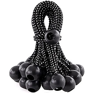 Kotap BB-6B Ball Bungee Cord, Heavy-Duty & Versatile, Indoor & Outdoor, Tarp Tie-Down, Organize & Secure, 6-Inch, Black, 25 Pack