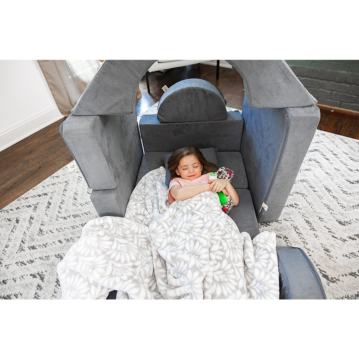 FOAMOH Castle Sofa Play Castle Sofa - Navy - 14-Piece Customizable Kids' Play Sofa for Imaginative Play & Easy Storage with personalizable Pillow