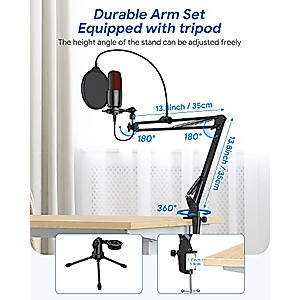 TECURS USB Microphone Condenser, PC Microphone Kit for Computer, Streaming Mic with Adjustable Boom Arm, Gaming,Microphone for Podcast, Twitch, YouTube, PS4, PS5