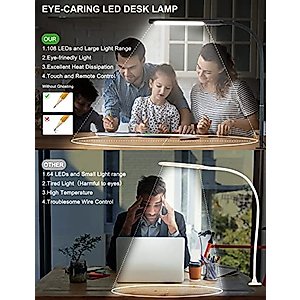 LiFMIRA LED Desk Lamp with Clamp 30min Timer 30 Lighting Modes Eye Caring 108 LEDs Architect Task Lamp Long Flexible Gooseneck Clamp Lamps for Home Office Dorm with 12W Adapter & 87.8in Cord