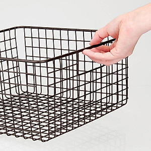 mDesign Metal Wire Bathroom Storage Basket Organizer with Handles - Organize Master/Guest Bathrooms, Linen, Hallway, or Entryway Closets, Bedroom, Laundry Room, Concerto Collection - 2 Pack - Bronze