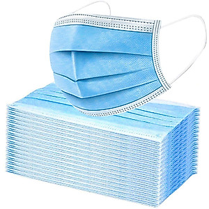 [Pack of 100] Blue Disposable Face Mask, Effective Filtration, Single Use Bulk Pack 3-Ply Masks Facial Cover with Elastic Earloops For Home, Office, School, and Outdoors