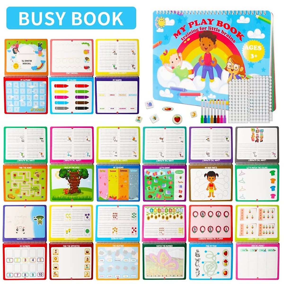 Helio Tots Play Book - Activity Book for Kids Ages 3-5 – Preschool Sensory Toy - 18 Different Activities and 11 Tracing Pages - Fine Motor Skills Toy for 3 Year Old Boy and Girl – Toddler Busy Toy