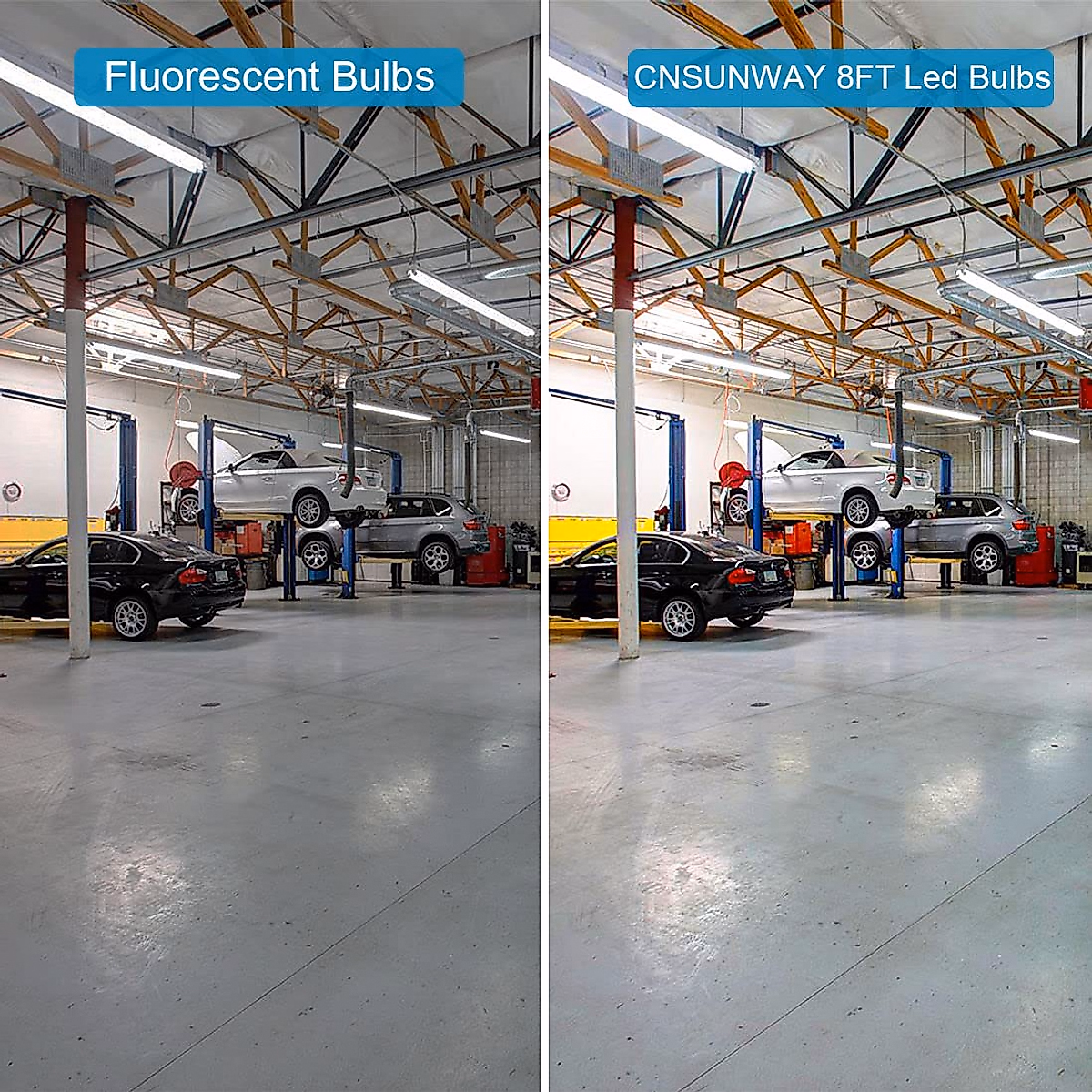 CNSUNWAY 8FT LED Bulbs, 45W 5400LM Super Bright, 5000K Daylight, T8 T10 T12 LED Tube Lights, FA8 Single Pin LED Lights, Frosted Cover, Ballast Bypass, Fluorescent Light Bulbs Replacement (25 Pack)