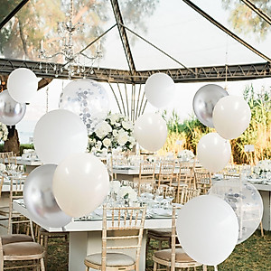 ANSOMO White and Silver Latex Balloons Party Decorations 12 Inch 50 Pcs White Sand Beige Metallic Silver Confetti Wedding Birthday Bridal Baby Shower Winter Christmas Bachelorette Décor Supplies