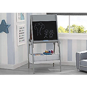 Delta Children Chelsea Double-Sided Storage Easel with Paper Roll and Magnets -Ideal for Arts & Crafts, Drawing, Homeschooling and More - Greenguard Gold Certified, Light Grey/White
