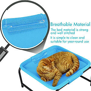 PHYEX Cat Bed Elevated Pet Hammock for Kitty Cat Small Dog, Easy Assembly Raised Cat Cot for Indoors & Outdoors, Square Blue