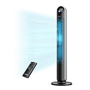 PARIS RHÔNE 44'' Tower Fan, Oscillating Cooling Fan with Remote, 12 Speeds, 24H Timer, LED Display, 24dB Quiet Bladeless Fan, Portable Floor Fan for Bedroom, Living Room, Home Office
