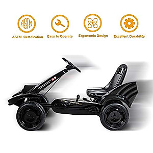 Costzon Kids Pedal Go Kart, Pedal Powered Ride on Car Toy, Children's 4 Wheels Riding Car w/Adjustable Seat, Foot Pedal, for Boys & Girls Age 3 to 8 Years Old, Indoor & Outdoor (Carbon Black Turbine)