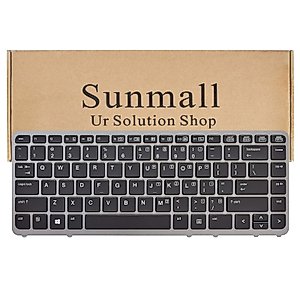 SUNMALL Laptop Keyboard Replacement with Backlit (Without Pointer) Compatible with HP EliteBook 840 G1 G2 / 850 G1 G2 / 745 G1 G2/HP ZBook 14 Series Laptop US Layout (with Silver Frame)