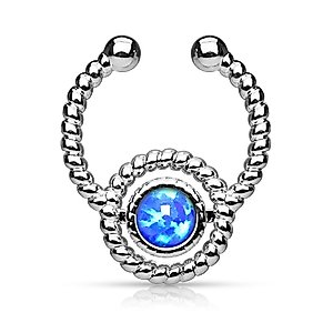 WildKlass Jewelry Septum Hanger 16g Roped Circle Opal Septum Ring (Opal Blue)