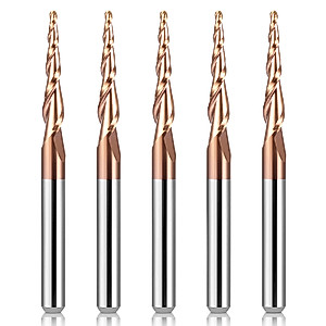 HQMaster Tapered Ball Nose End Mill 1/8 inch Shank Tungsten Carbide Cutter 3D Woodworking Tool CNC Router Bits (D=1.0mm)