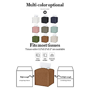 Tissue Box Cover, Jeethemy, Square Tissue Box Holder for Black PU Leather with Braided Pattern, Portable and Foldable, Can Be Used Both at Home and Outdoors,Single Soft Camel