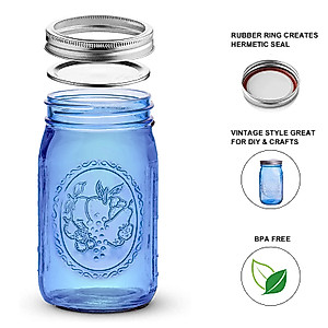 eleganttime Blue Wide Mouth Mason Jars 32 oz,6 Pack Colored Quart Glass Canning Jars with Airtight Lids for Canning,Pickling,Storage,DIY Crafts & Décor