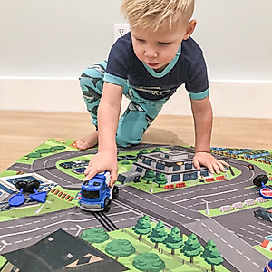 Kidplokio 8pc City Transport Playmat Set Friction Power Police Cars Boys 3 and Up