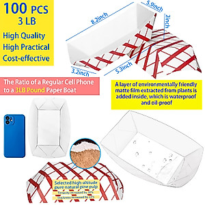 MotBach 100 Pack 3lb Paper Food Trays,Disposable Greaseproof Kraft Checkered Carnival Food Serving Take Out Basket Tray Boat for Snacks Fries Nachos Popcorn Hot Dogs Carnival Wedding Party Picnic