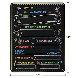 First Day of School Board Sign - 14” X 11” Double-Sided - My First & Last Day of School Sign Chalkboard - 1st Day School Signs for Kids Back to School Supplies Preschool Kindergarten 1st Grade