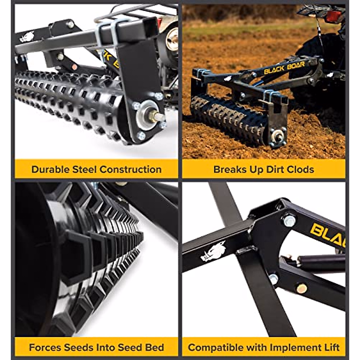 Black Boar ATV/UTV Cultipacker Implement, Breaks Up Clods, Packs Down Loose Soil and Forces Seed Bed (66009)