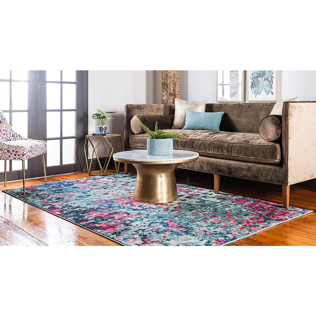 SAFAVIEH Jardin Collection Colorful, Vibrant, Abstract, Modern Area Rug, 5 x 8 ft, Blue/Pink