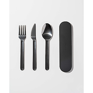W&P Porter Stainless Steel Utensils with Silicone Carrying Case | Charcoal | Spoon, Fork & Knife for Meals on the Go | Portable and Compact Set