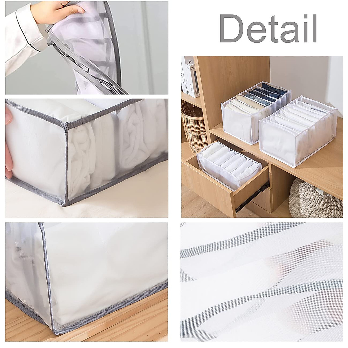 7 Grids Wardrobe Clothes Organizer, Ksndurn White Closet Organizers - Storage Baskets / Clothes Drawer Mesh Separation Box (model)