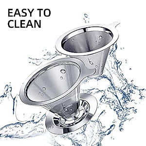 Oecoel 2 Packs, Pour Over Coffee Dripper Double Layer Pour Over Coffee Maker 304 Stainless Steel Manual Coffee Dripper Brewer for Family, Office, Outing, Camping 2Pack (With base + Without base)