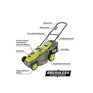 Sun Joe iON16LM 40-Volt 16-Inch Brushless Cordless Lawn Mower, Kit (w/4.0-Ah Battery + Quick Charger), ION16LM