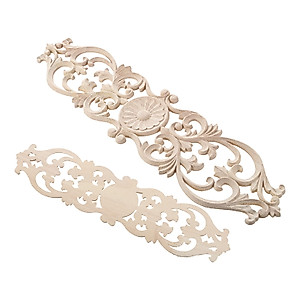 MUXSAM Wood Onlays Appliques, Long Wooden Carved Overlays Furniture Center Carvings Decals for Cabinet Closet Door Wall Dresser DIY Crafts Project(2-Pack, 40x9cm/15.8"x3.6")