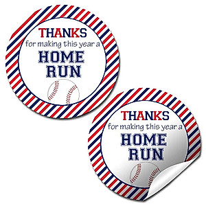 Baseball Home Run Sports Themed Teacher Appreciation Thank You Sticker Labels, 40 2" Party Circle Stickers by AmandaCreation, Great for Envelope Seals & Gift Bags