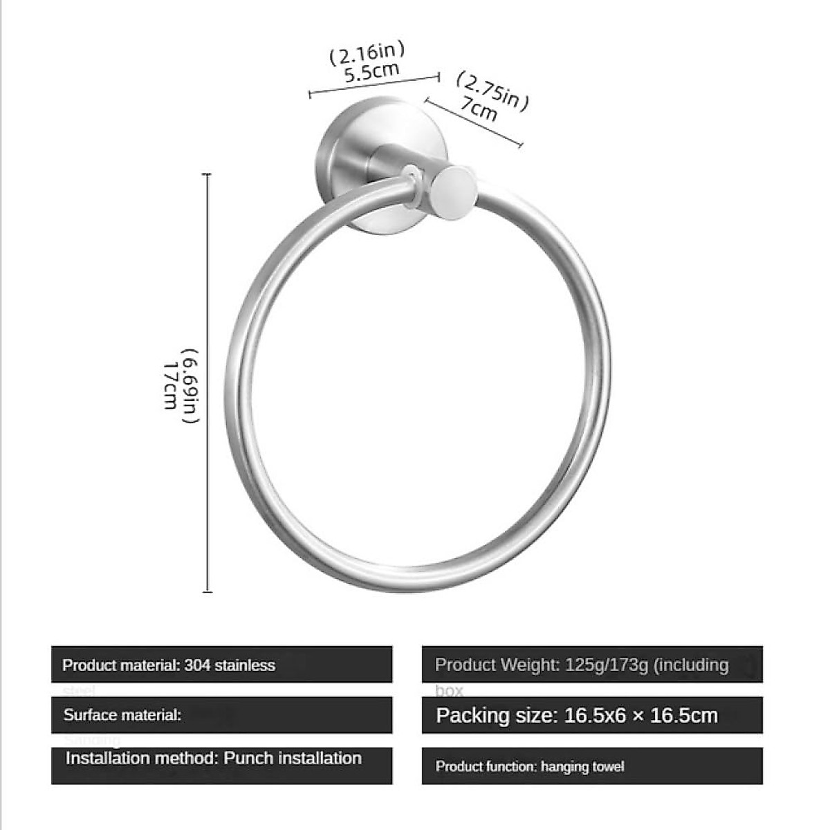 Stainless Steel Bathroom Hardware Set Robe Hook Towel Rail Bar Rack Bar Shelf Toilet Paper Holder Bathroom Accessories Sets,Sliver Towel Ring,1