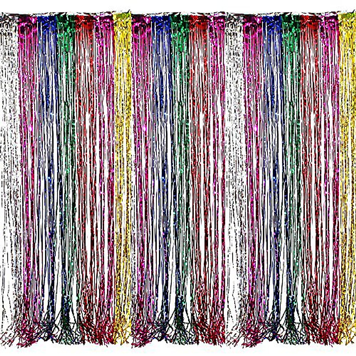 Adorox (2 pc Metallic Rainbow) Metallic Silver Gold Rainbow Photo Backdrop Foil Fringe Curtains Party Wedding Event Decoration