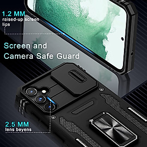 DEERLAMN Case for Samsung Galaxy A54 5G with Slide Camera Cover+Screen Protector(1 Pack),Rotated Ring Kickstand Military Grade Shockproof Protective Cover-Black