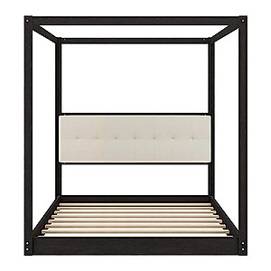DOLPRNE Modern King Size Wooden Canopy Platform Bed with Upholstered Headboard,Multiple Choice for Kids Teen Adults Bedroom,Box Spring Not Required,Espresso