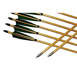 TTFLY FLETCHING 12PK 32 inch Traditional Wooden Arrows Handmade Shaft Green Shield Turkey Feather Practice Archery for Recurve Longbow Hunting Arrows