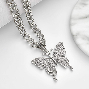 Zoestar Butterfly Rhinestone Choker Necklace Jewelry Sparkly Crystal Pendant Necklaces for Women (Silver)