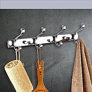 Yinpecly 290mm(11.42-inch) Coat Hook Wall Mounted 201 Stainless Steel Hook Coat Hat Rack with 4 Hooks, for Entryway, Foyer, Hallway, Bathroom, Bedroom, Silver 2Pcs
