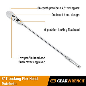 GEARWRENCH 3 Piece 1/4", 3/8" and 1/2" Drive 84 Tooth Locking Flex Head Teardrop Ratchet Set - 81276A-07