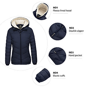 wantdo Women's Warm Thickened Parka Jacket Black XL Ladies' Water Resistant Winter Coat Navy XL