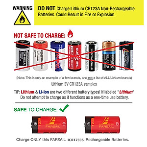 Arlo Rechargeable Batteries CR123A Charger, FARSAIL 8-Pack 800mAH 123A Rechargeable Batteries for Arlo VMS3130 VMC3030 VMK3200 VMS3330 3430 3530 Cameras, Alarm System, Flasglight