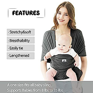 Baby Wrap Carrier Jeroray Hands Free Infant Carrier,Lightweight,Breathable,Softness,Heather Grey