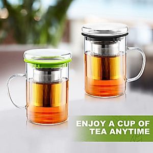 suyika Tomotime Glass Tea Cup with Lid and Stainless Steel Infuser Basket Perfect Clear Tea Mug for Office and Home Uses for Loose Leaf Tea Steeping 13.5 Ounce,400ml, Black