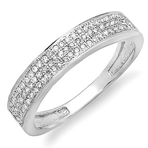 Dazzlingrock Collection 0.25 Carat (ctw) 10K Round White Diamond Micro Pave 3 Row Anniversary Stackable Wedding Band 1/4 CT, White Gold, Size 8