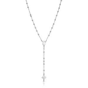 PORI JEWELERS 925 Sterling Silver 3MM Rosary Necklace - Available in Silver or Yellow Color - Sizes 16"-30" (Silver, 16.00)