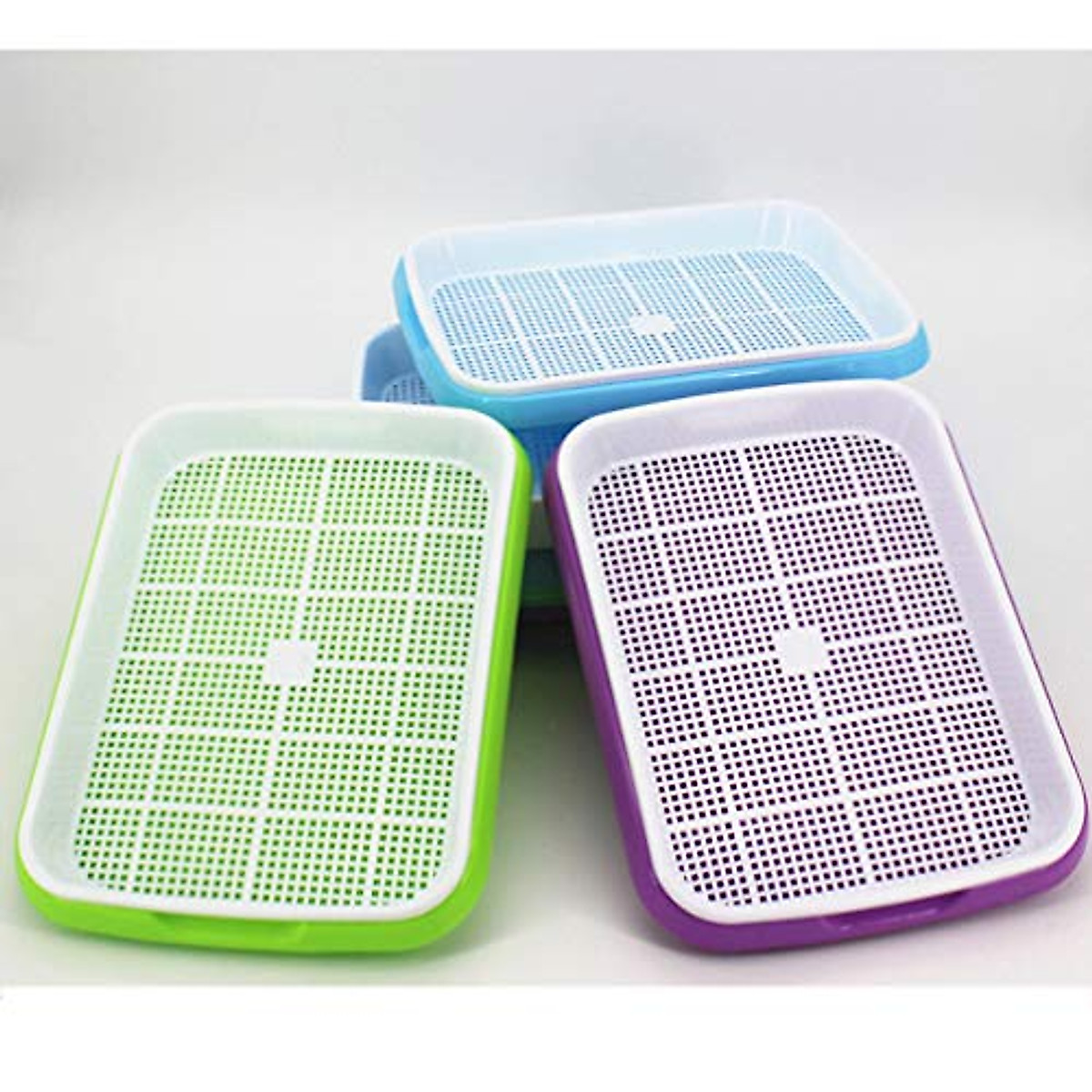 Happyyami Seed Growing Tray Multifunctional Broccoli Wheatgrass Alfalfa Seed Sprouting Soilless Culture Tray Double Layer Germination Planter with Paper for Home Sky Blue